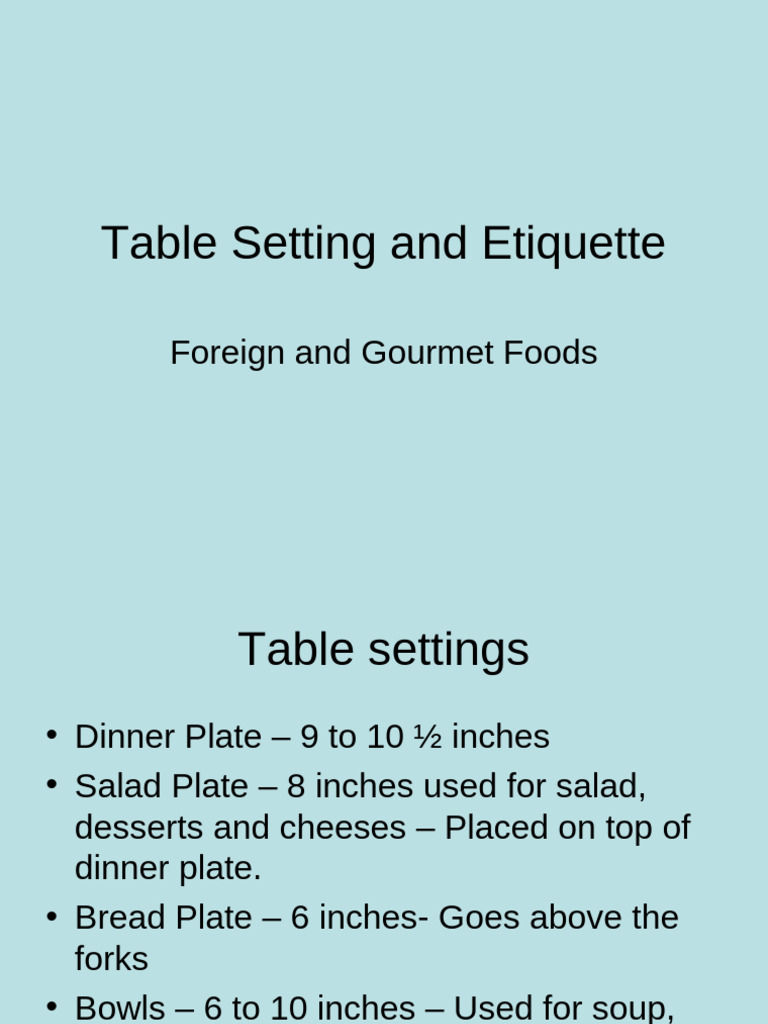 Table Setting and Etiquette | PDF | Tableware | Food And Drink Preparation