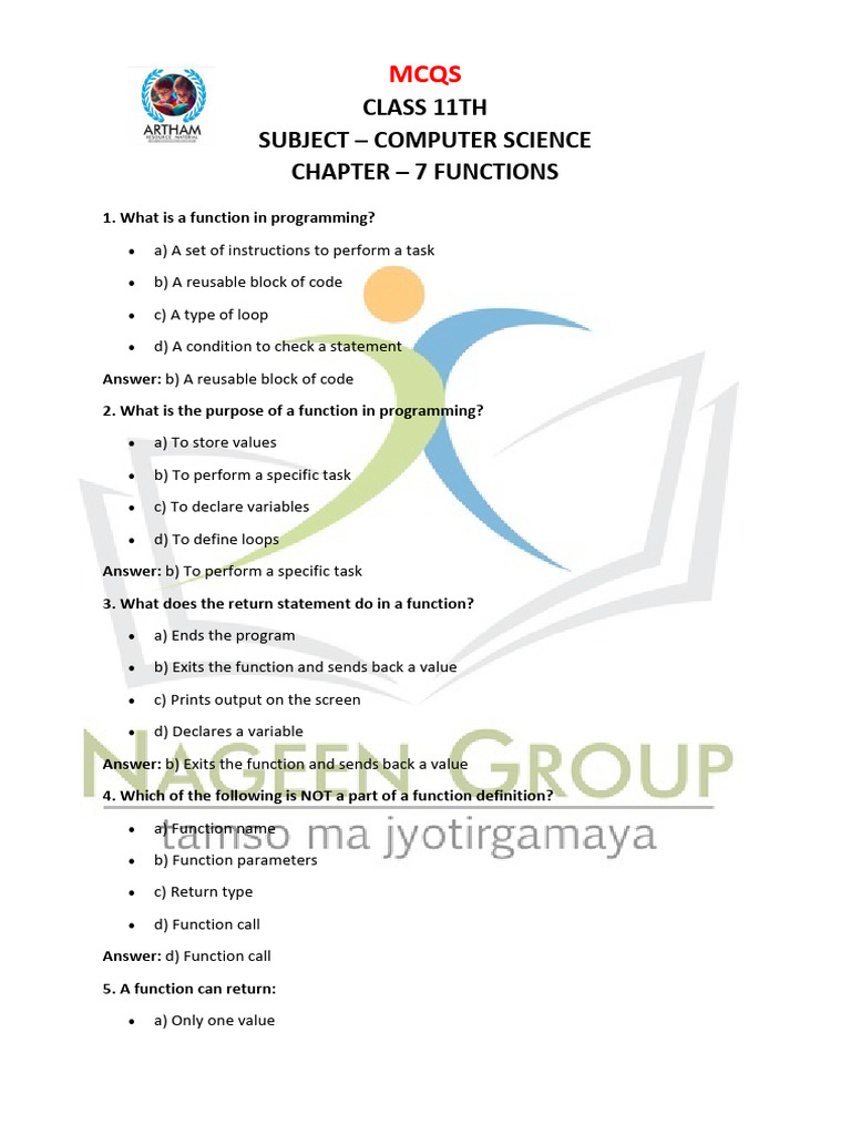 Class 11th Mcqs Computer Science Chap 7 | PDF | Parameter (Computer ...