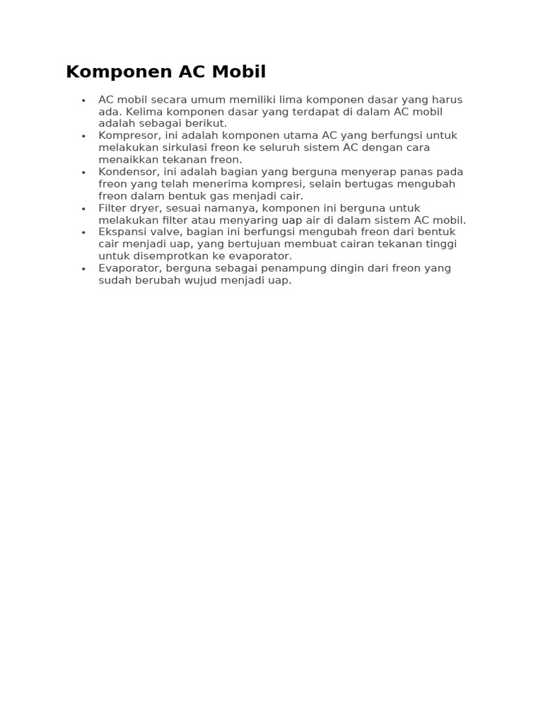 Komponen AC Mobil | PDF