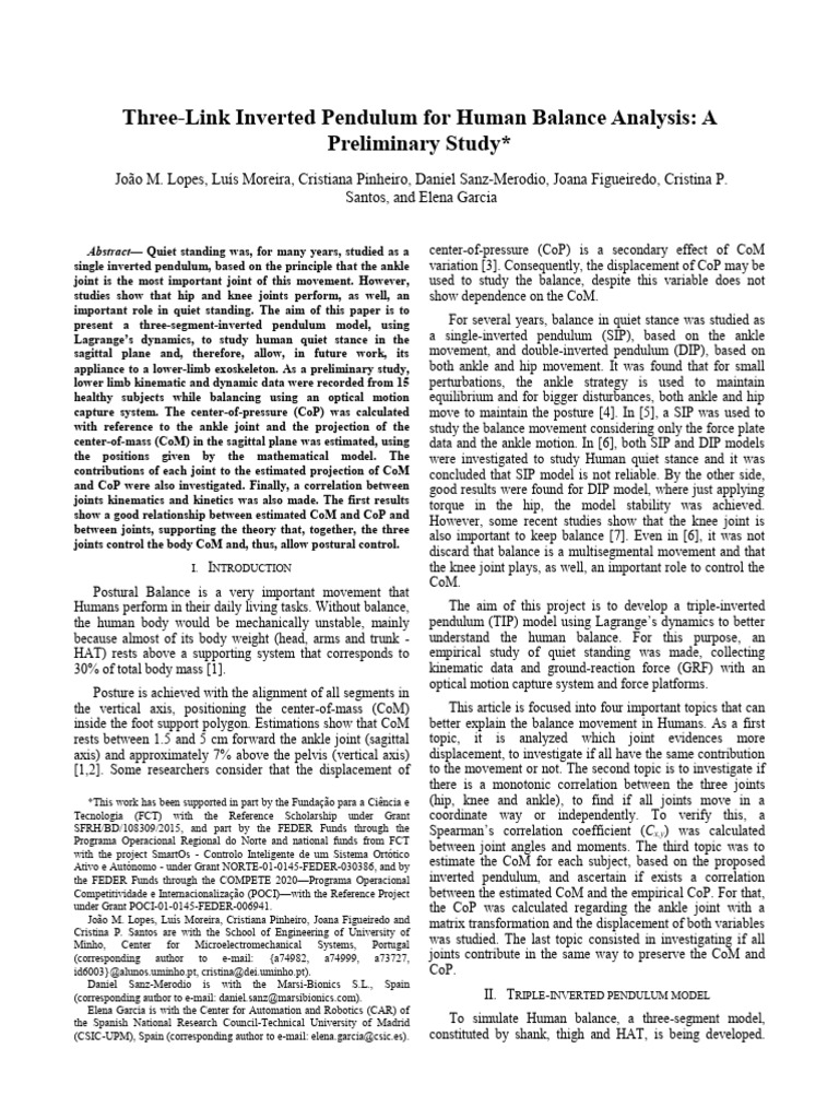 2019 Three-Link Inverted Pendulum For Human Balance Analysis A ...
