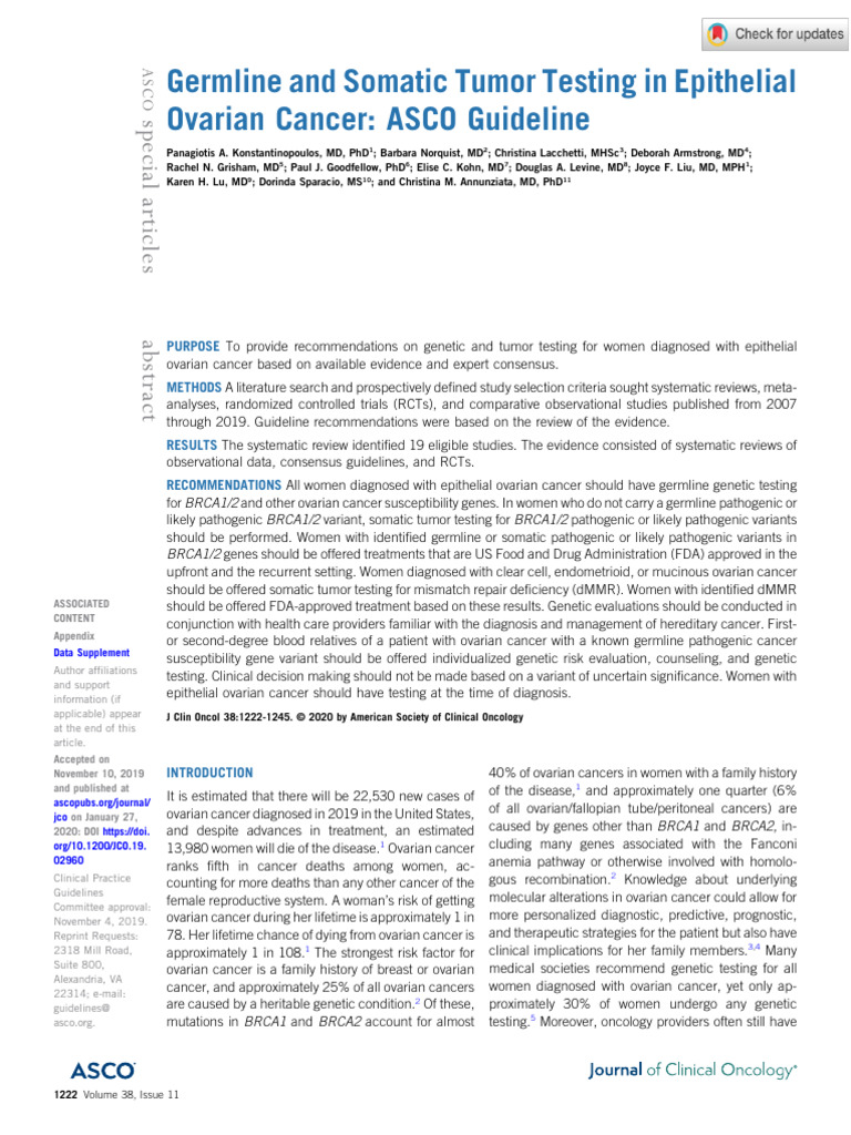 Et Al 2020 Germline and Somatic Tumor Testing in Epithelial Ovarian ...