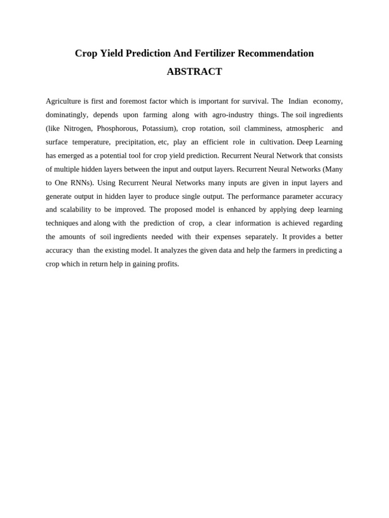 crop yield prediction and fertilizer recommendation | PDF | Deep Learning | Artificial Neural ...