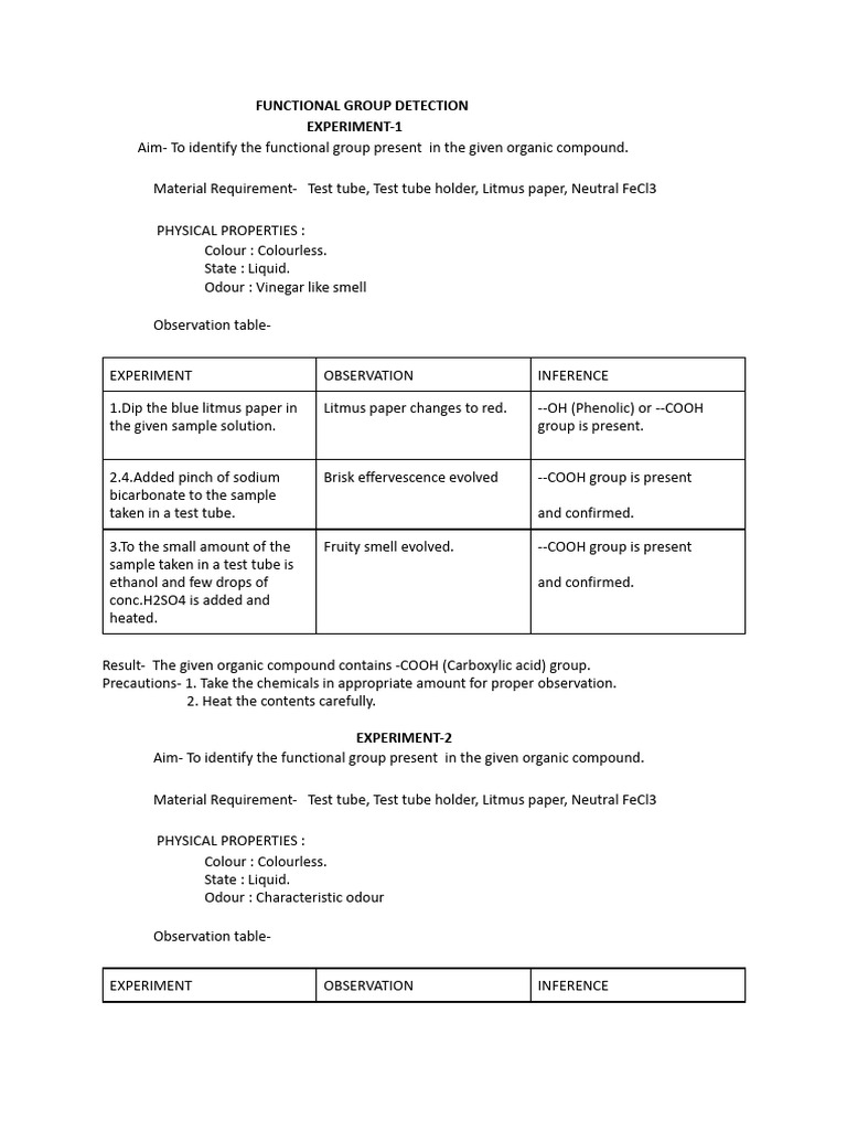 Functional Group Detection Pdf Aldehyde Chemical Compounds 3125