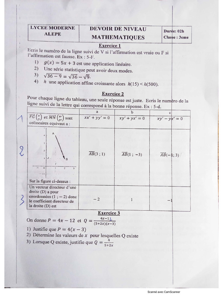 Devoir de Maths Niveau 3eme | PDF