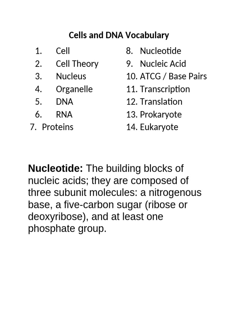 Cells and Dna Vocabulary | PDF