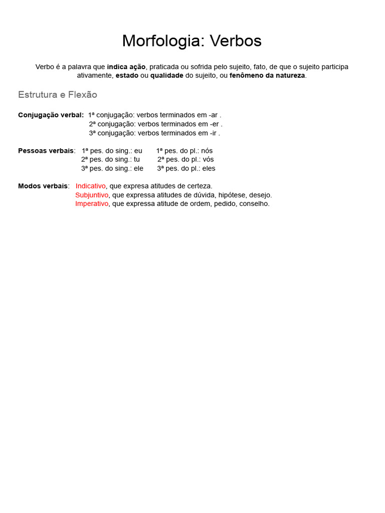 Morfologia Verbos Pdf Relações Sintáticas Linguística
