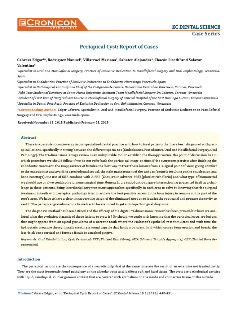 Periapical Cyst Report of Cases | PDF | Coagulation | Medical Specialties