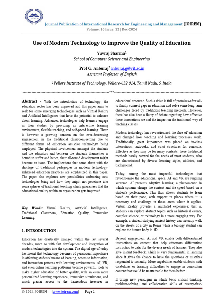 Use of Modern Technology To Improve The Quality of Education | PDF | Learning | Educational ...