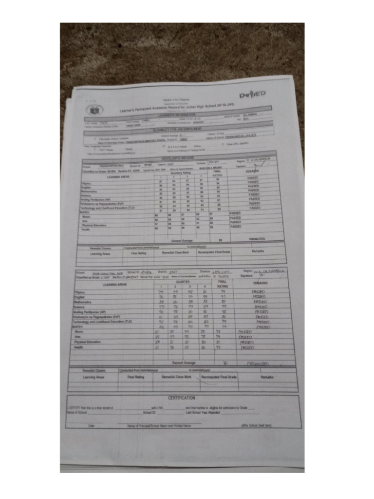 JHS Form 137 | PDF