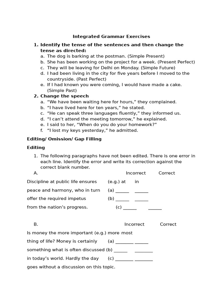 Integrated Grammar Exercises | PDF | Linguistics | Grammar