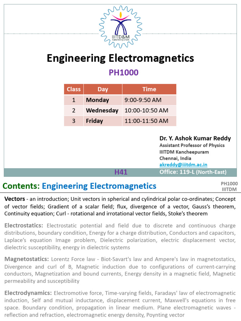Engineering Electromagnetics Course Details | PDF | Gradient | Divergence