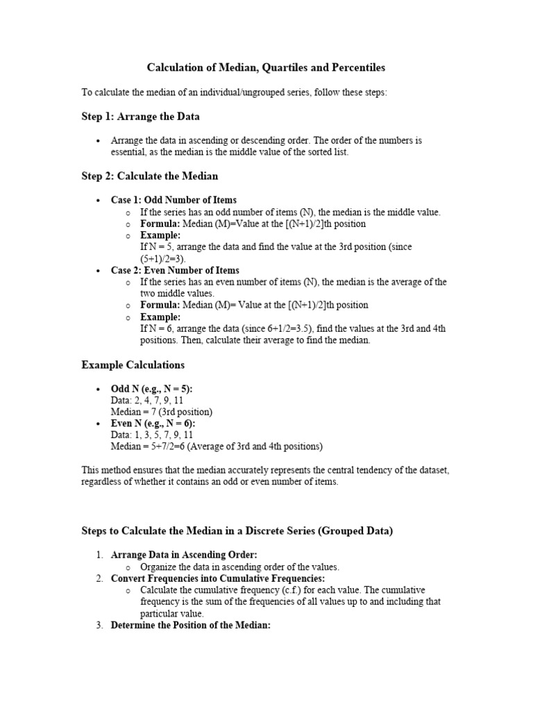 Statistics Median And Quartile Guide Pdf Median Quartile