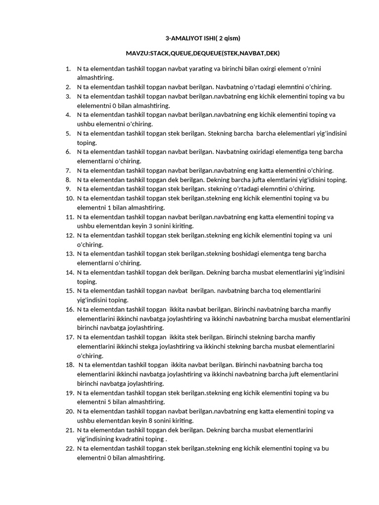 3.amaliyot Ishi (2 Qism) | PDF