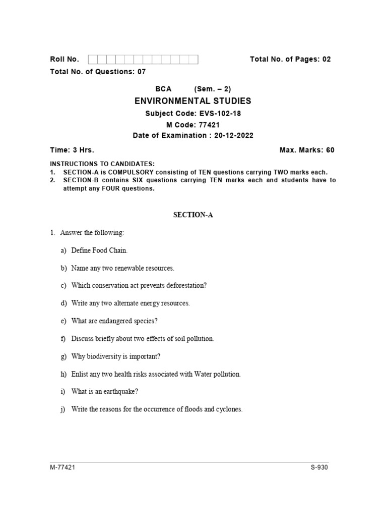 Bca 2 Sem Environmental Studies 77421 Dec 2022 Pdf Ecosystem