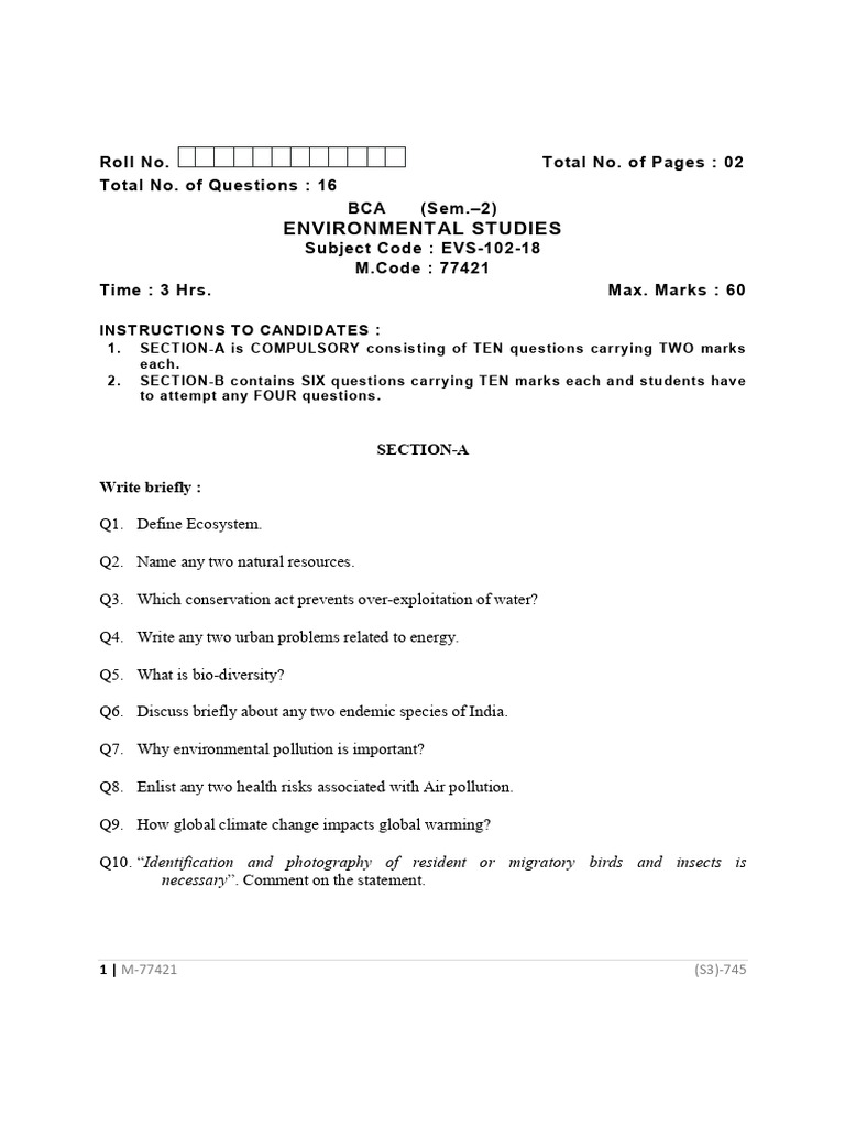 Bca 2 Sem Environmental Studies 77421 Dec 2020 | PDF | Biodiversity ...