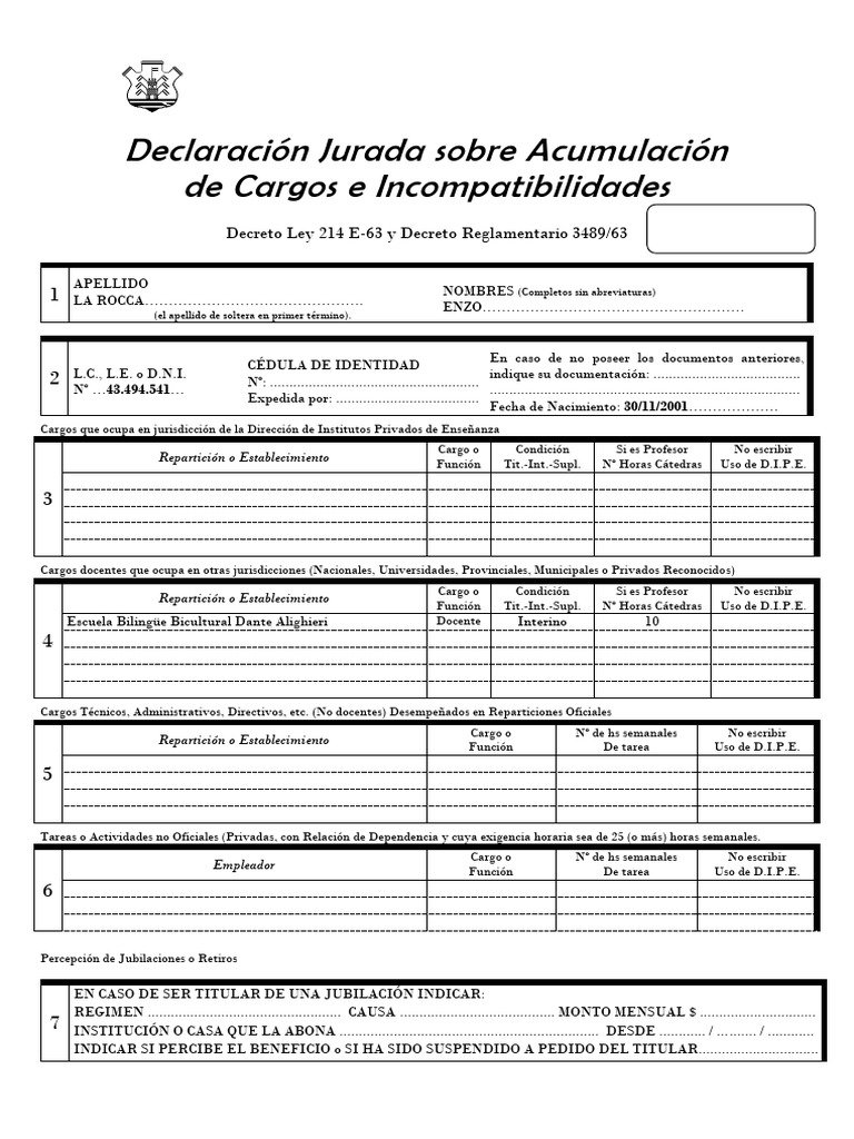 Declaración Jurada | PDF | Documento de identidad