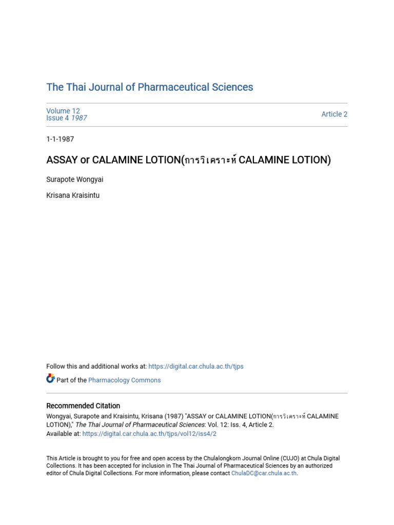 Assay of Calamine Lotion Analysis | PDF | Titration | Chemistry