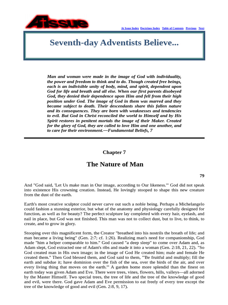 Seventh-Day Adventists Believe... The Nature of Man - 27-07.htm | PDF ...