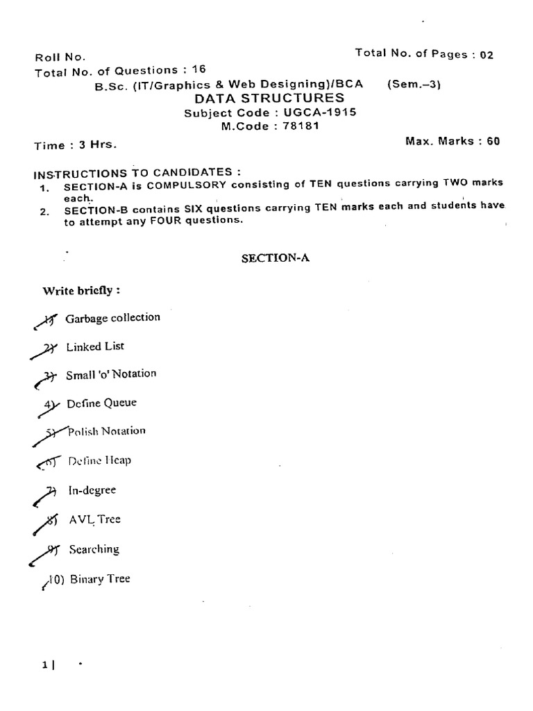 Bsc Bca 3 Sem Data Structures 78181 Dec 2022 (1) | PDF
