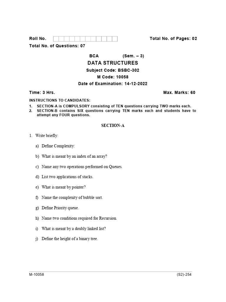 Bca 3 Sem Data Structures 10058 Dec 2022 | PDF