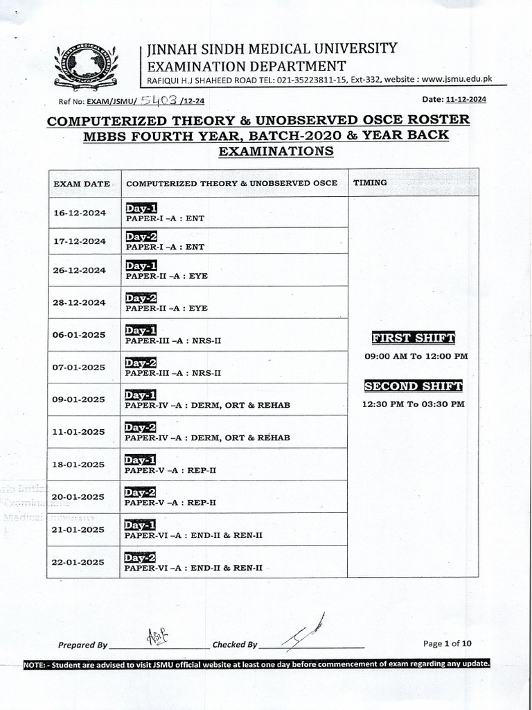 Computerized Theory Unobserved isce roster MBBS Fourth Year Batch 11-12-2024_0001 | PDF