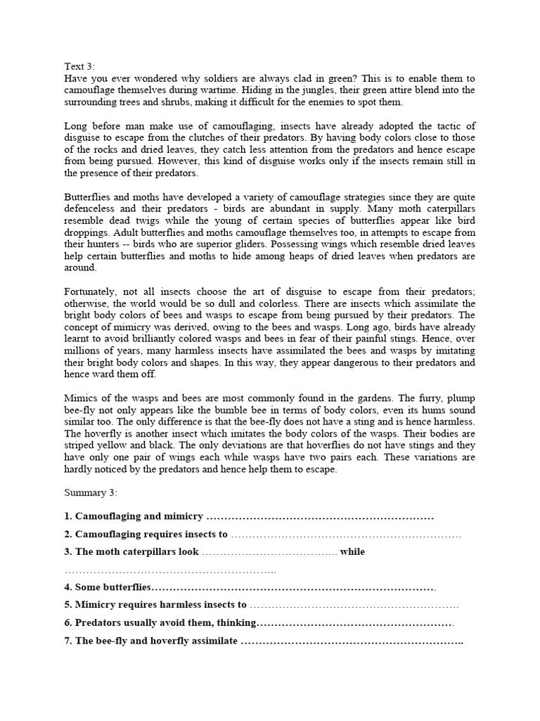 Summary 3 Original Text Pdf Mimicry Butterfly