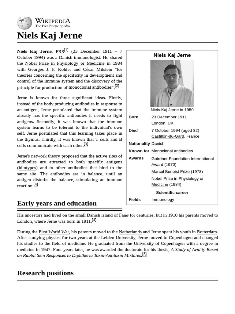 Niels_Kaj_Jerne | PDF | Immunology | Medical Specialties