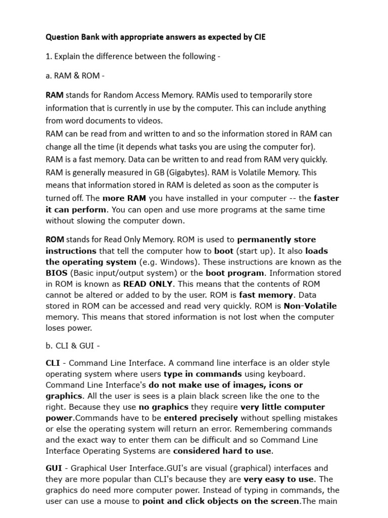 Question Bank With Appropriate Answers As Expected by CIE | PDF | Graphical User Interfaces ...