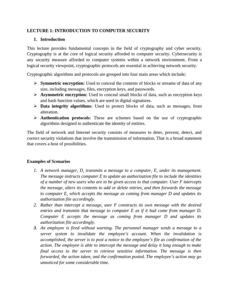 Lecture 1 Introduction To Security Pdf Computer Security Security 2604