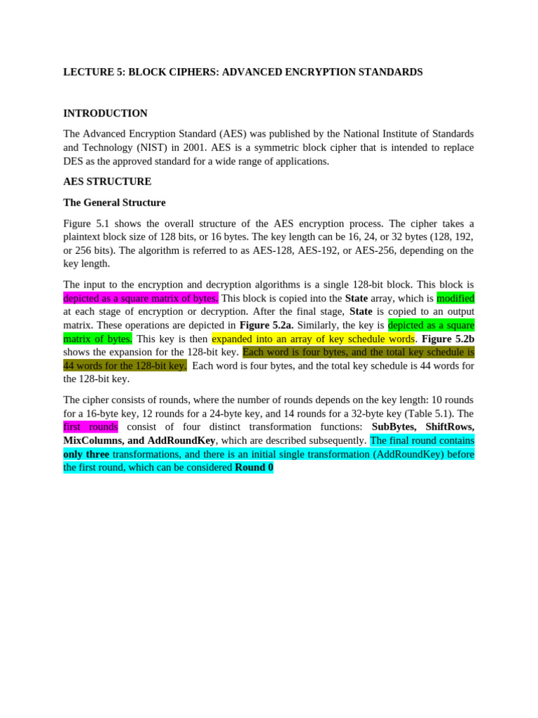 Lecture 5 Block Ciphers AES | PDF | Cipher | Espionage Techniques