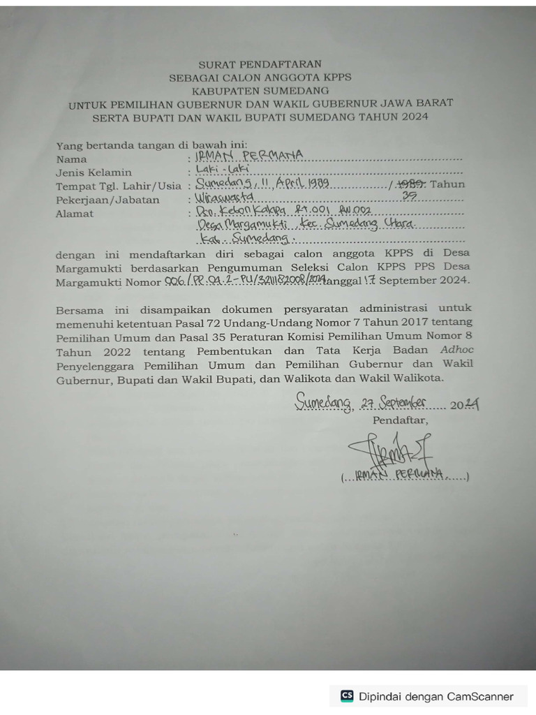 Surat Pendaftaran | PDF