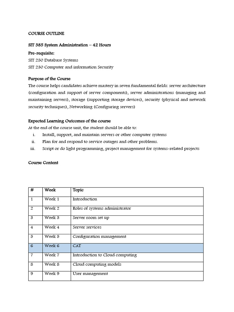 Course outline | PDF | Server (Computing) | Cloud Computing