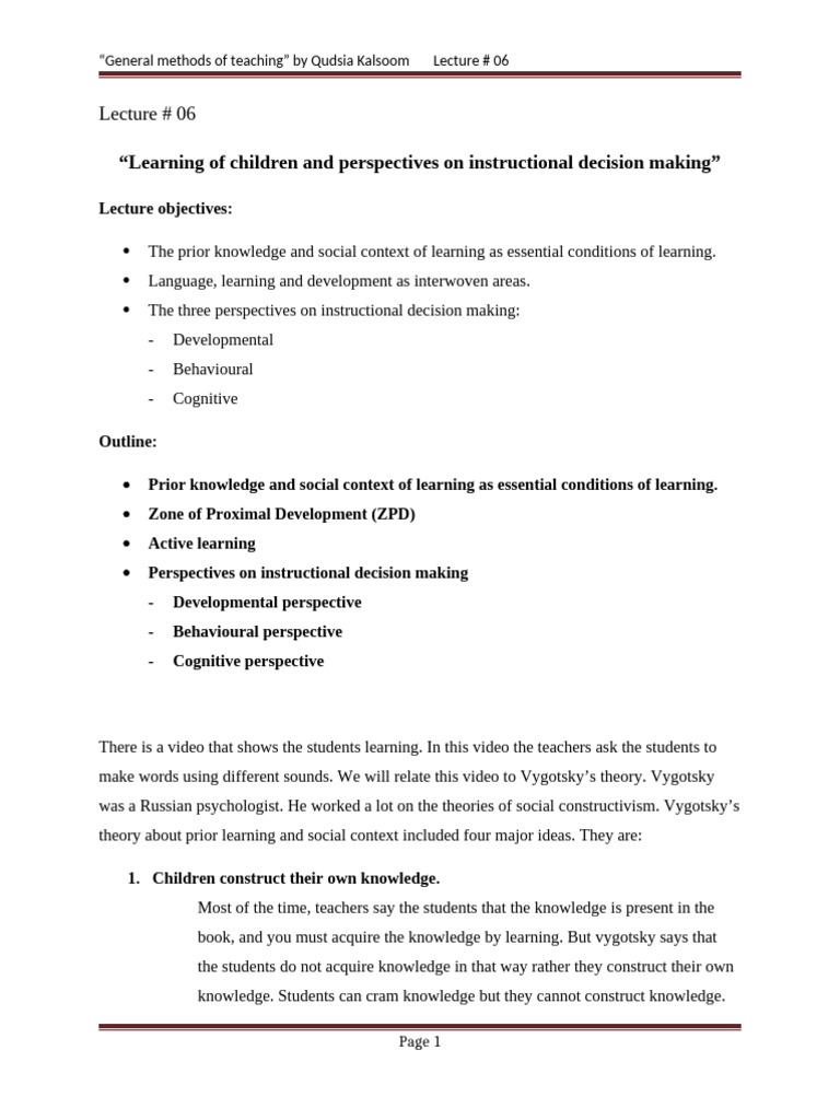 Lecture 06 | PDF | Learning | Human Communication