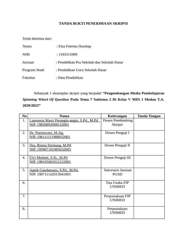 Bukti Penerimaan Skripsi Elsa Harahap | PDF
