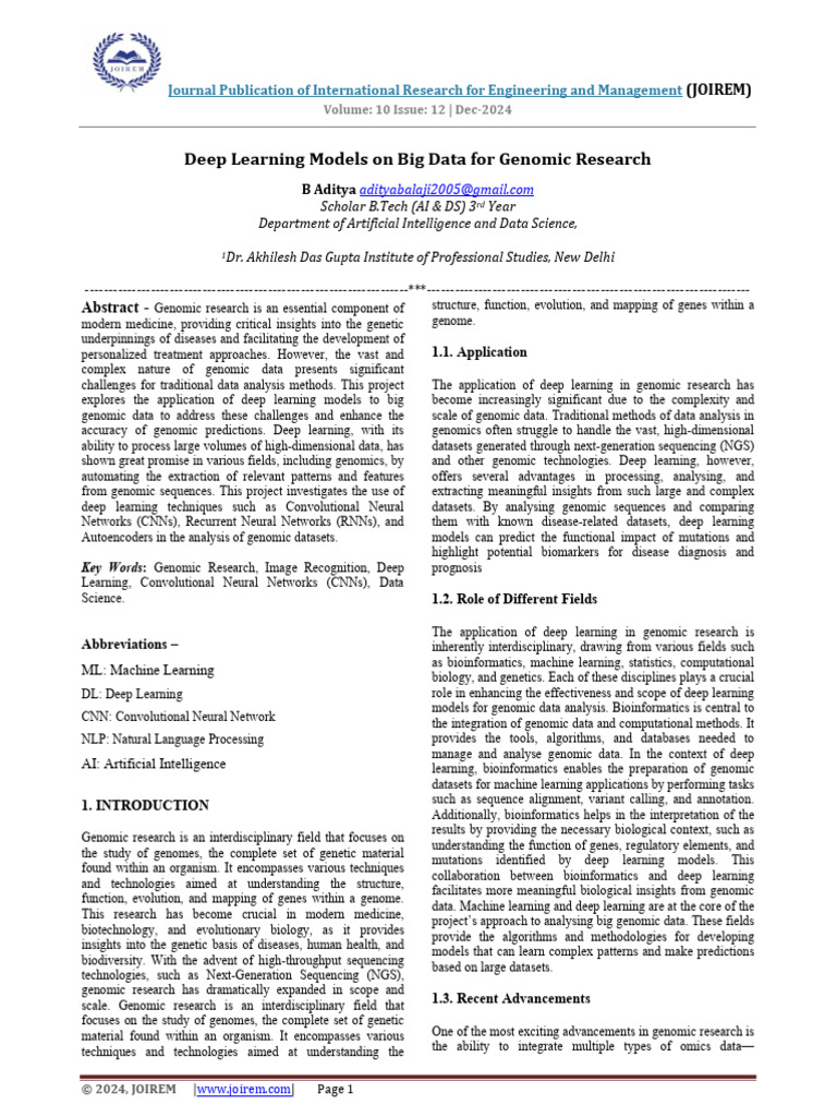 Deep Learning in Genomic Research | PDF | Bioinformatics | Genomics