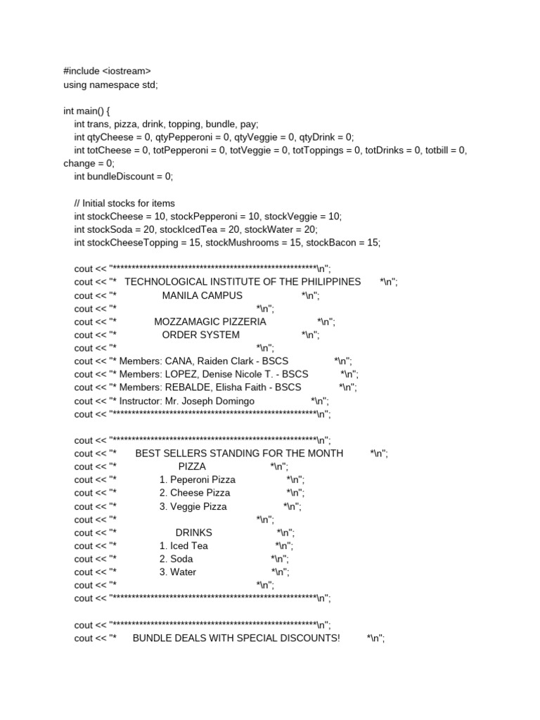 Pizza | PDF | Computer Programming | C++