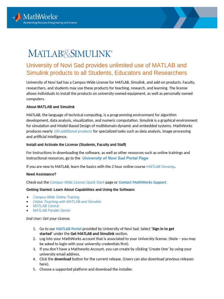 MATLAB For University of Novi Sad | PDF | Matlab | Software