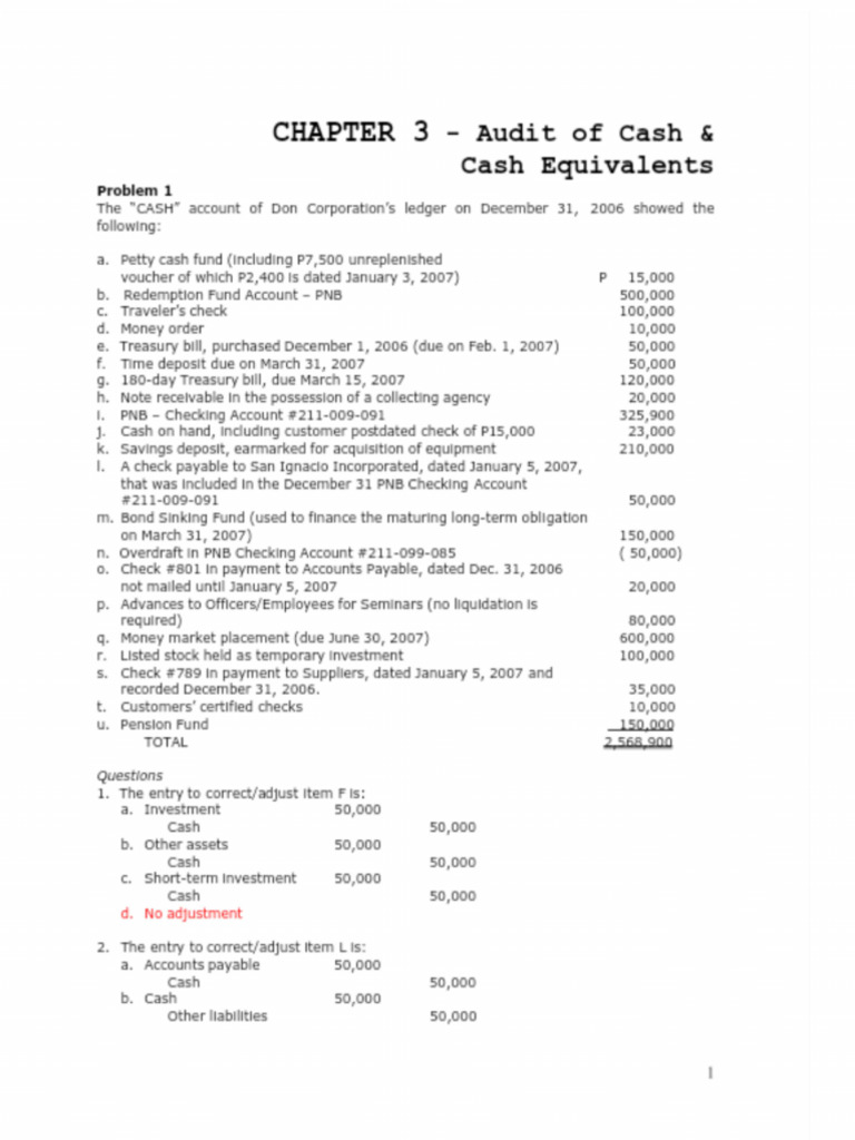 Audit of Cash Cash Equivalents Problems With Solution.pdf | PDF | Accounts Payable | Cash