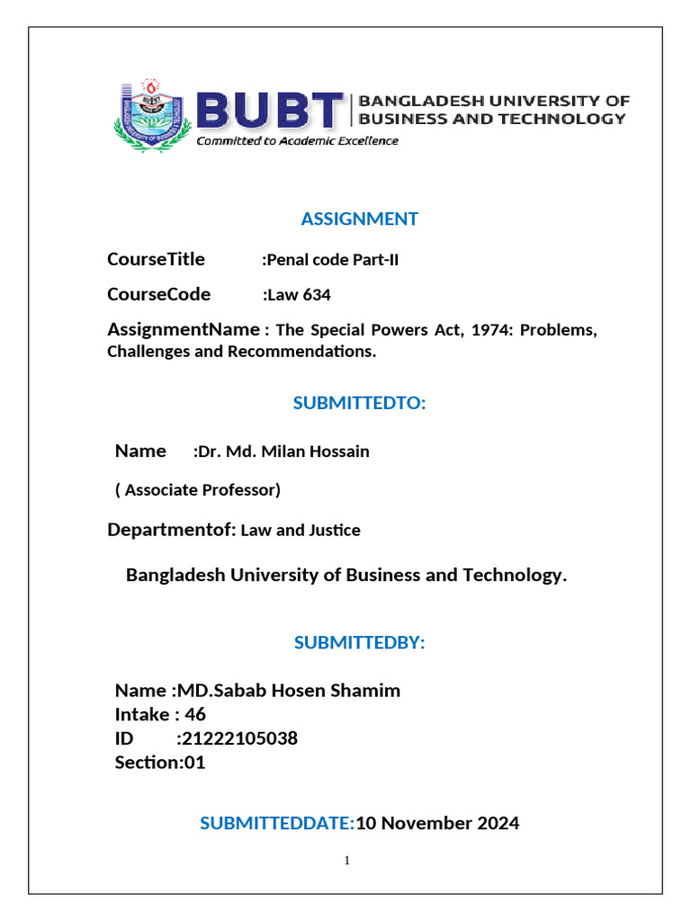 Penal Code Part - II Assignment (SHAMIM) | PDF | Human Rights | Right To A Fair Trial
