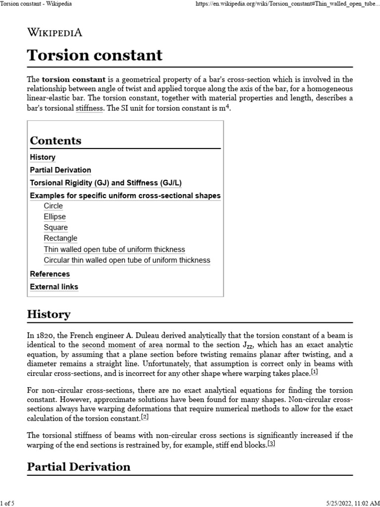 Torsion constant - Wikipedia | PDF | Beam (Structure) | Classical Mechanics