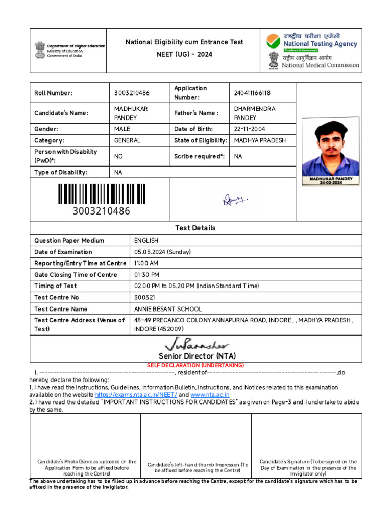 Neet - Ntaonline.in Frontend Web Admitcard Index | PDF | Identity Document