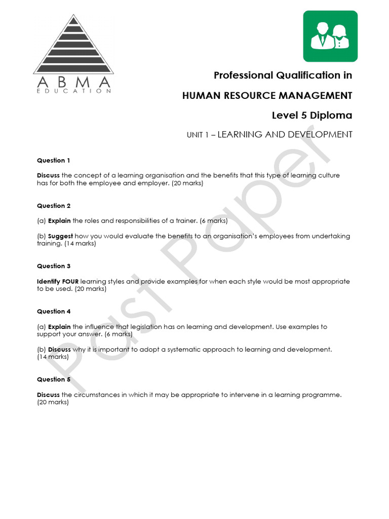 HR Management Level 5: L&D Exam | PDF