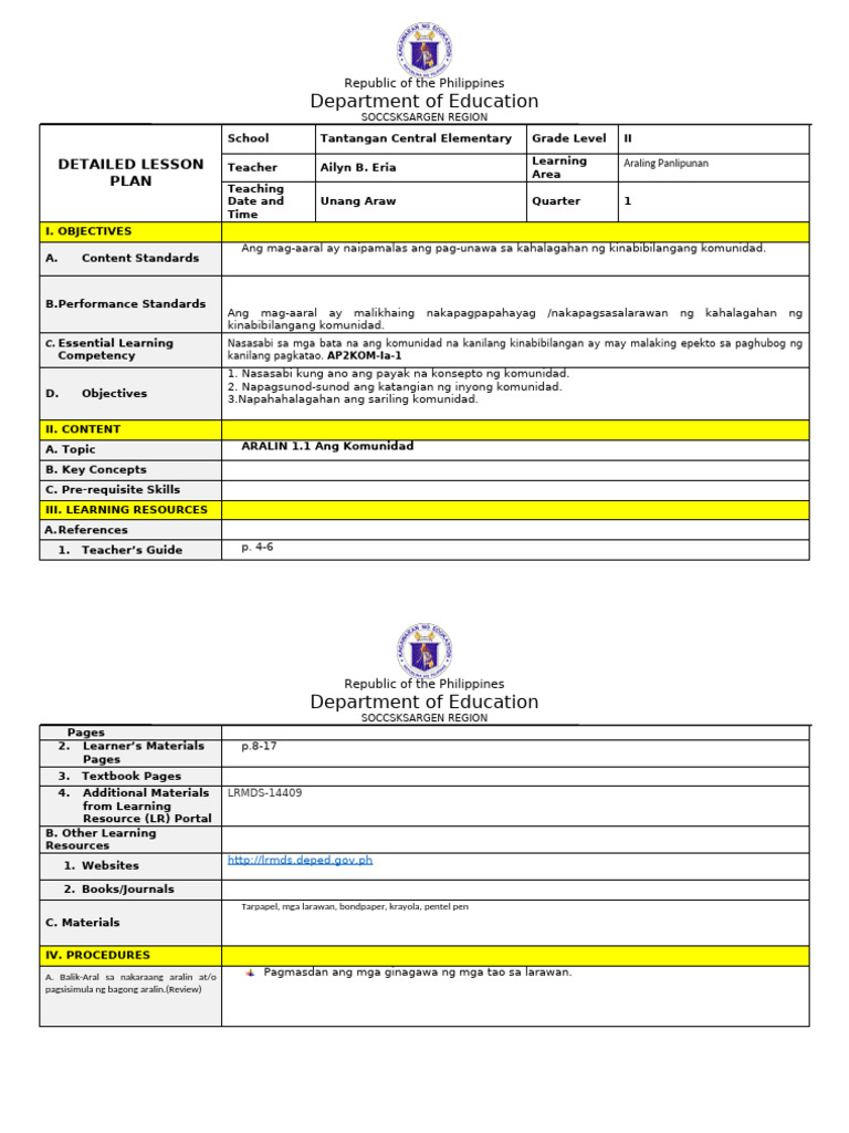 Detailed Lesson Plan Template of Ailyn B. Eria | PDF