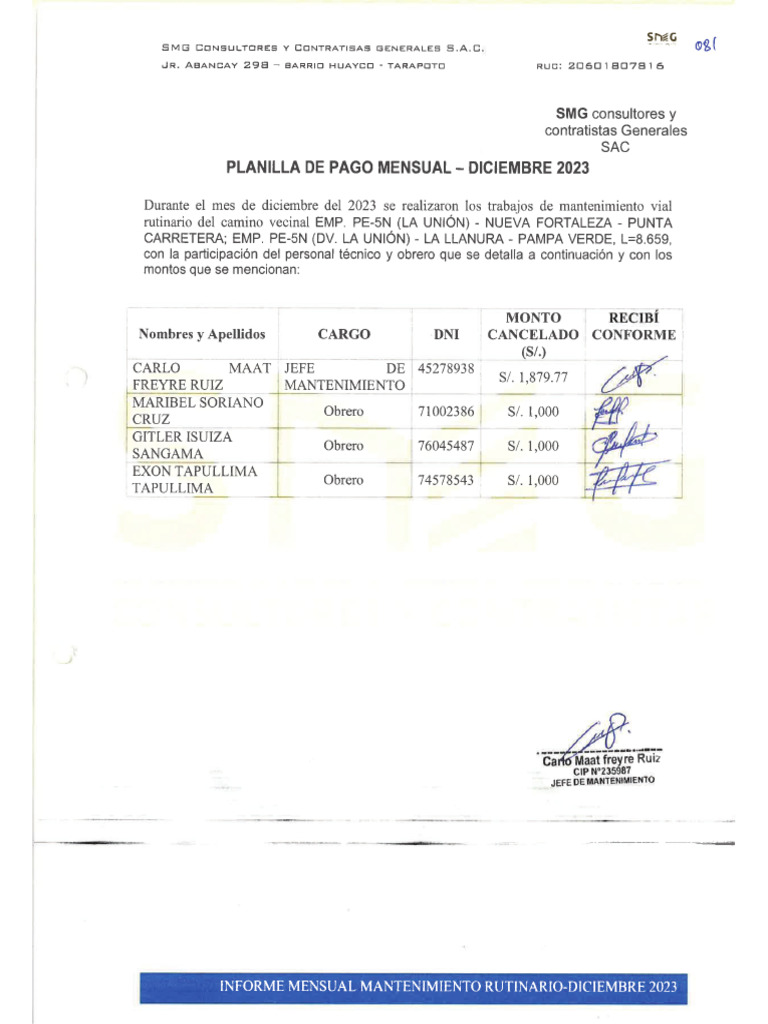 Planilla de Pago | PDF