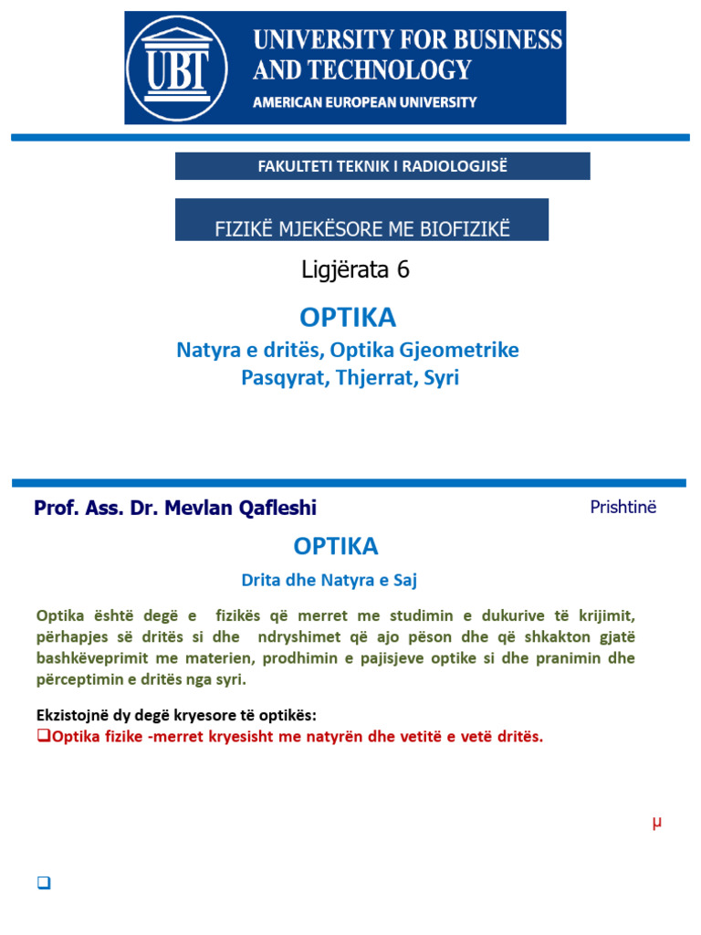 L6, FizikÃ« MjekÃ«sore me BiofizikÃ« TR | PDF