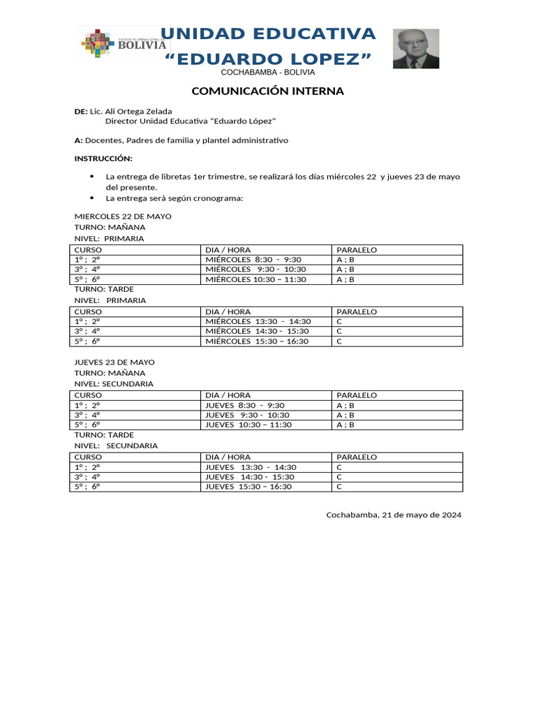 Entrega de Libretas 1er Trimestre 2024 | PDF