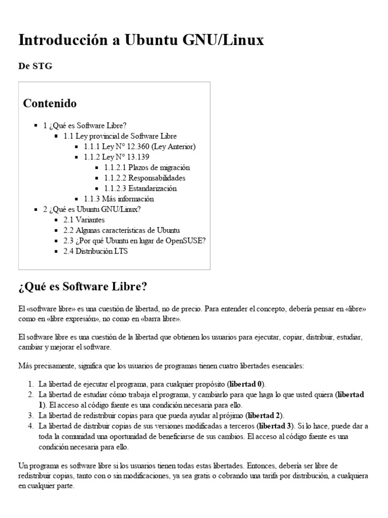 1-Introduccion A Ubuntu GNU - Linux - STG | PDF | Software libre | Distribución de Linux