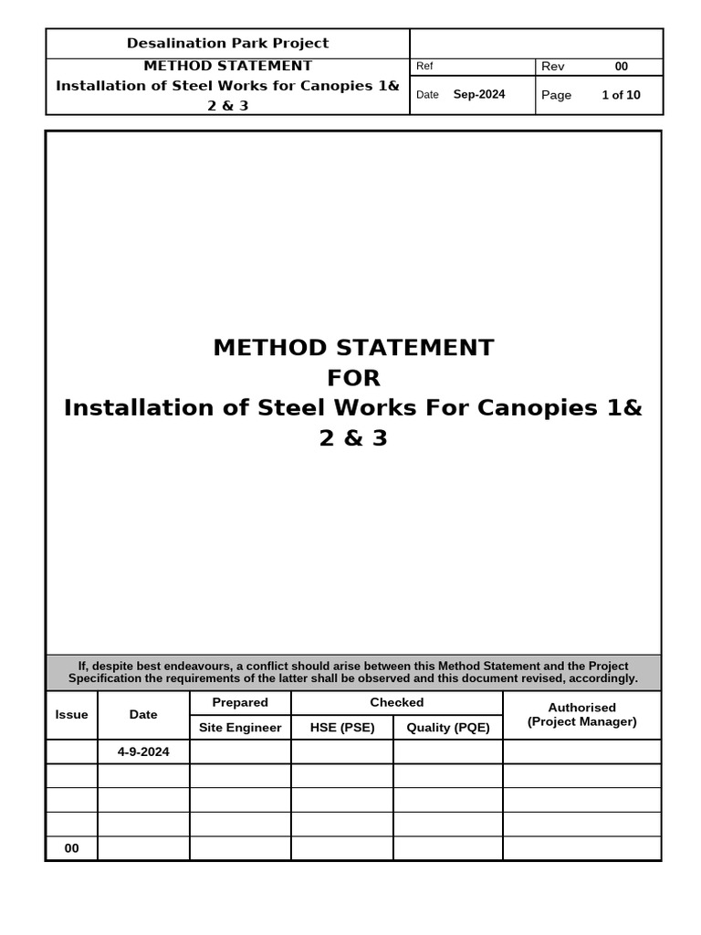 BMS-Method Statement For Installation of Steel Works For Canopies (1,2 ...