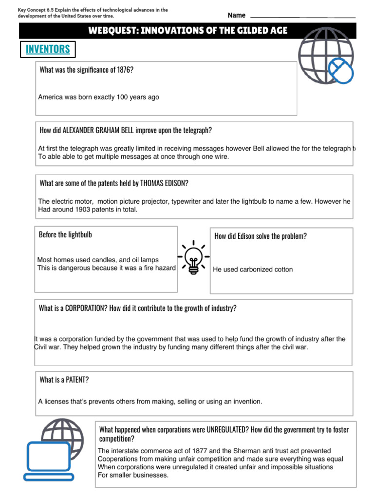 WEBQUEST - Technological Innovation & Its Effects (KC 6.5 | PDF ...