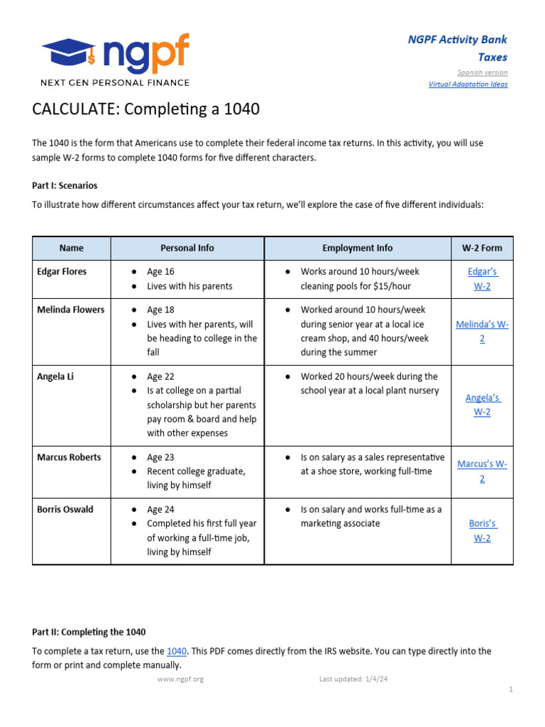 CALCULATE - Completing A 1040 | PDF | Irs Tax Forms | Public Finance